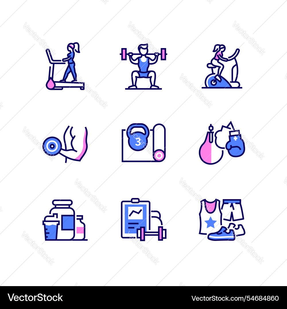 Gym and workout - line design style icons set Vector Image