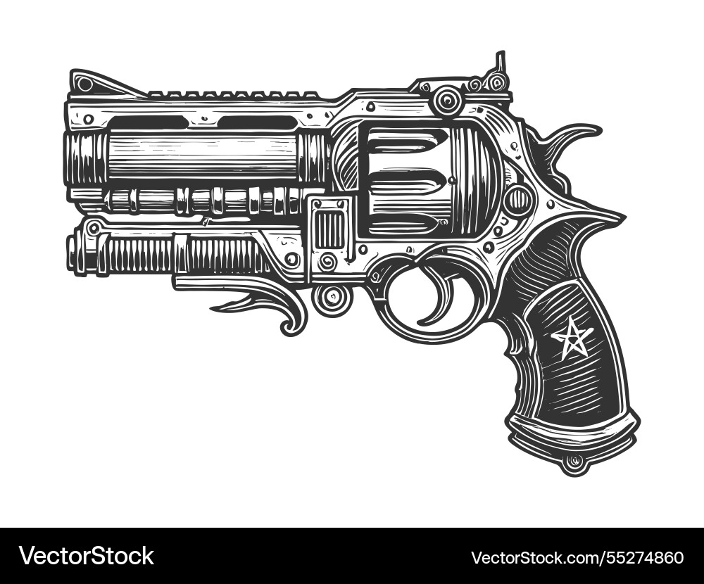 Ornate steampunk revolver engraving Royalty Free Vector