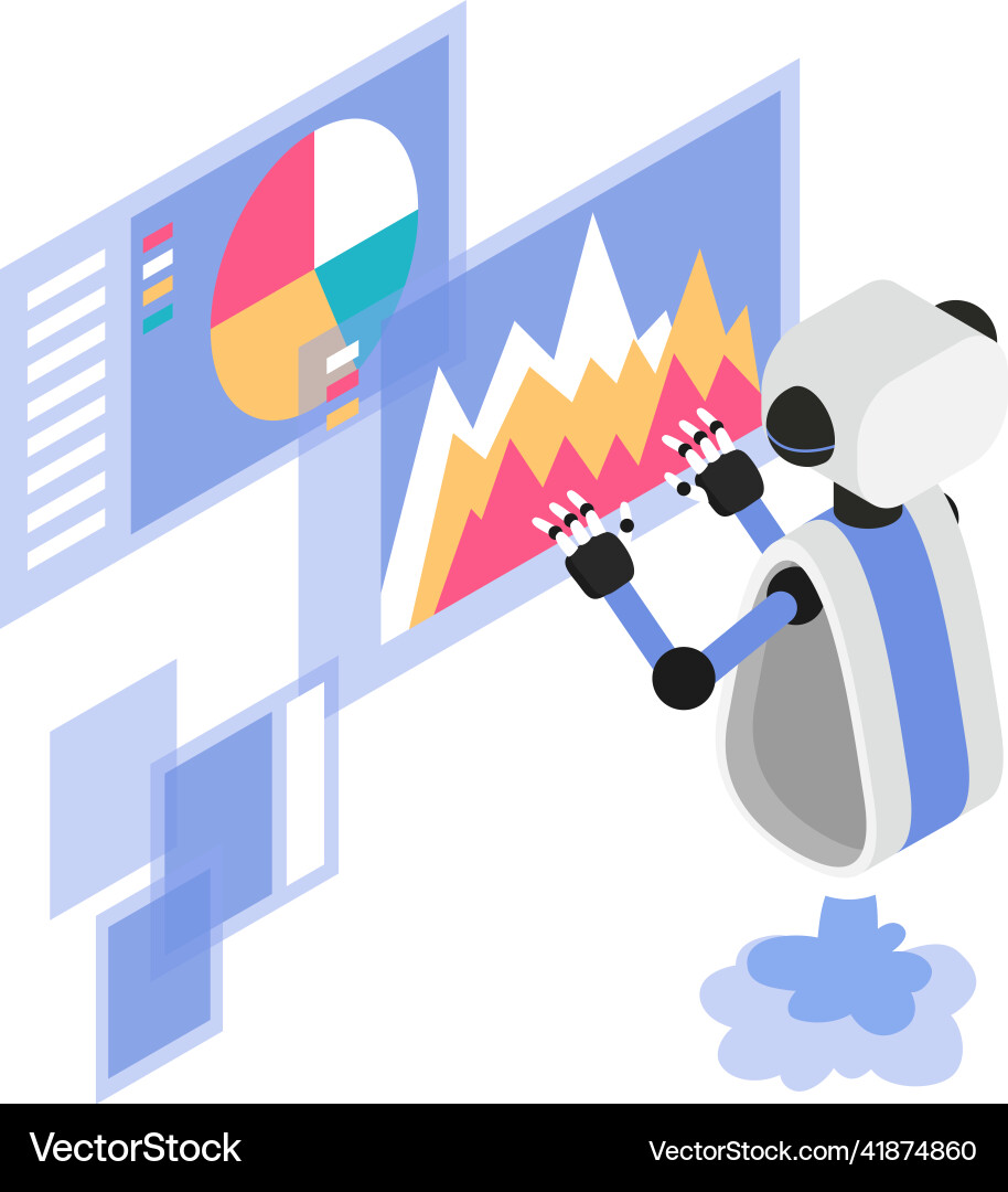 Robot graph analysis composition Royalty Free Vector Image