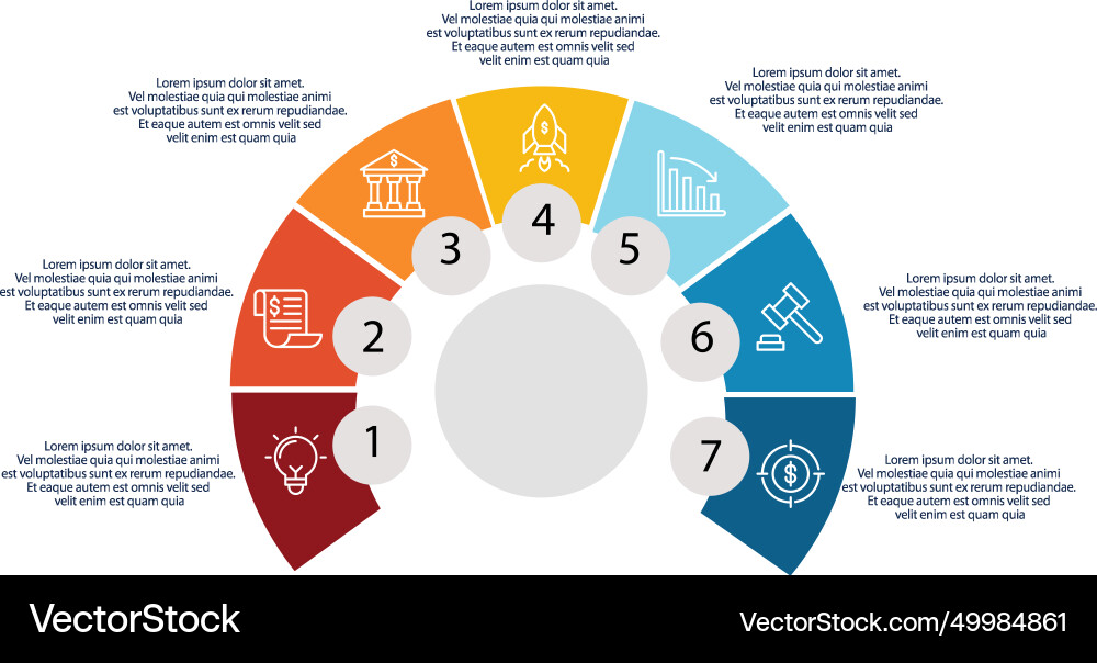 7 section semi circle infographic art Royalty Free Vector