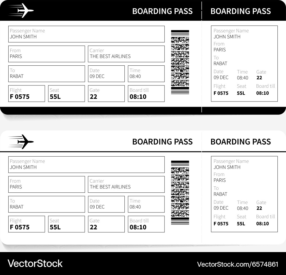 Black Airline Boarding Pass Royalty Free Vector Image