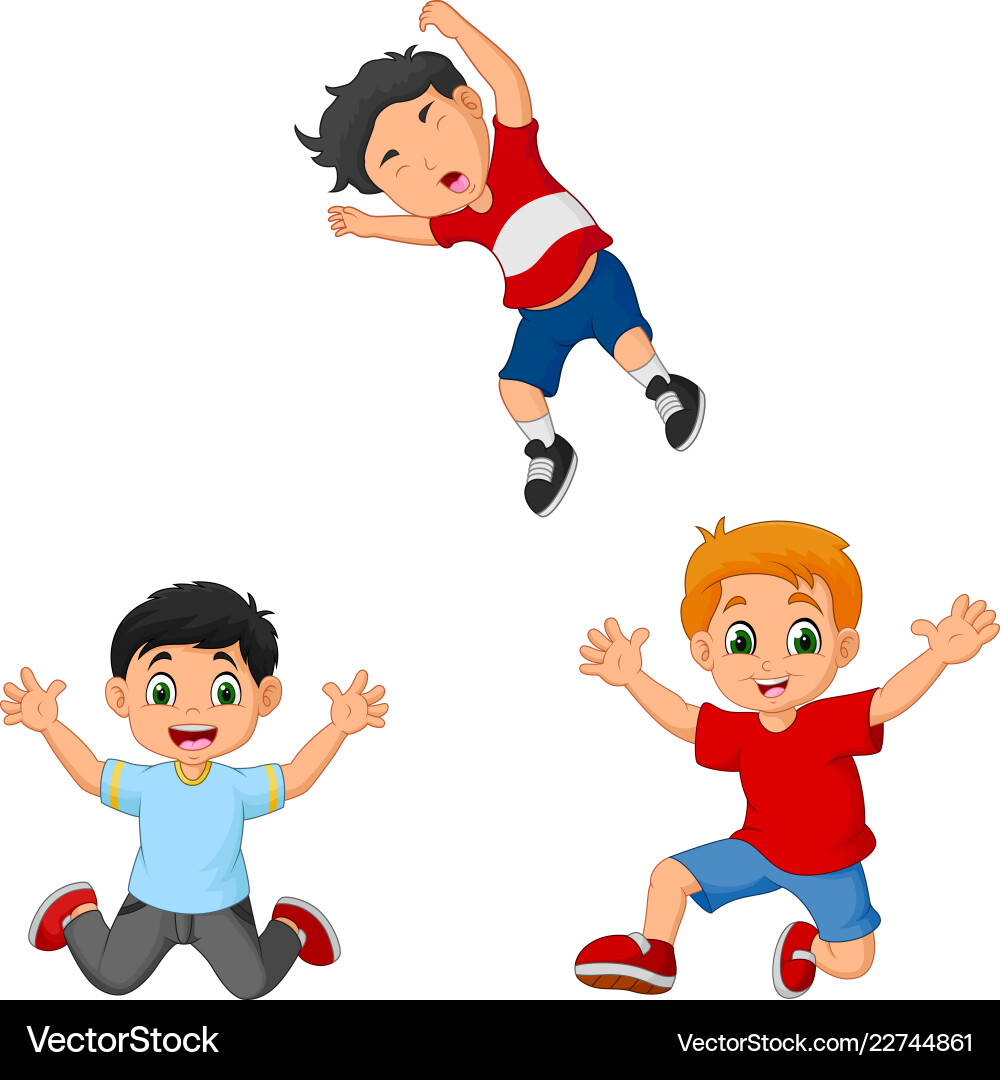 Cartoon happy kids jumping together Royalty Free Vector