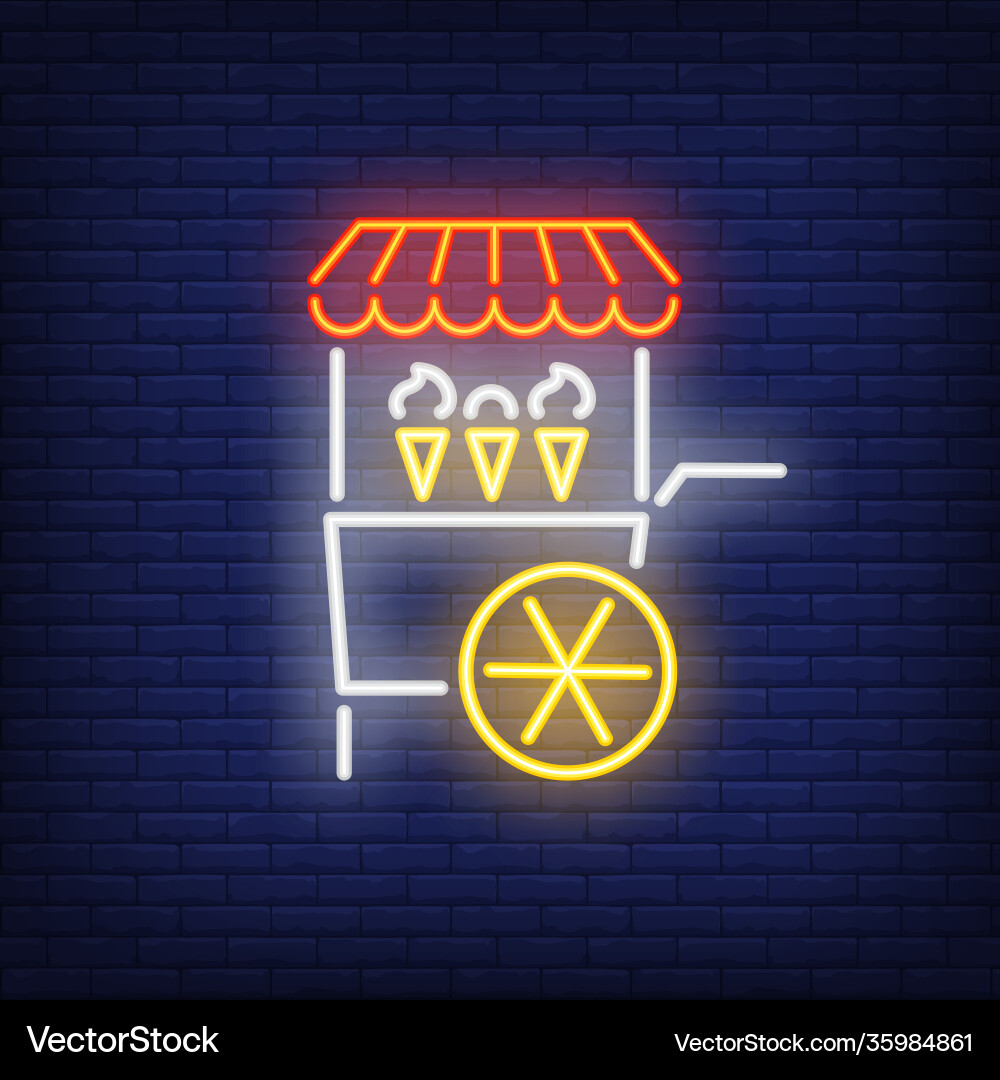 Ice cream cart neon sign Royalty Free Vector Image