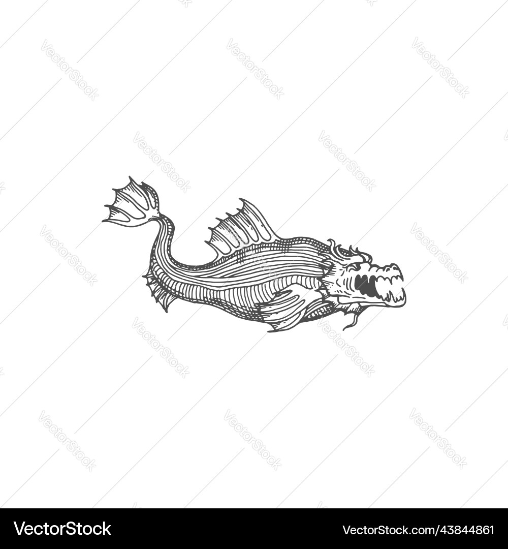 Sea monster serpent dragon fish leviathan sketch Vector Image