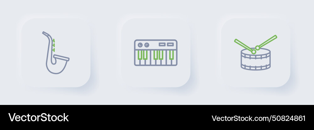 Set line drum with sticks music synthesizer Vector Image
