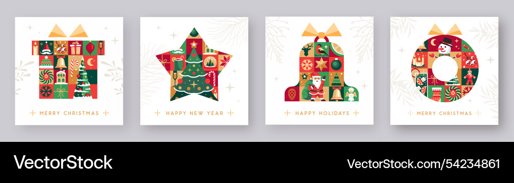 Set of merry christmas and happy new year cards Vector Image