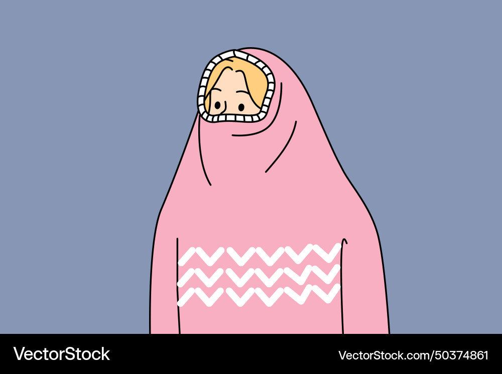 Woman hides face under sweater to keep warm Vector Image