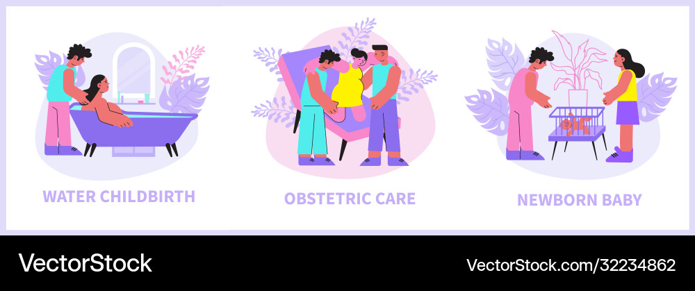 Child birth compositions set Royalty Free Vector Image