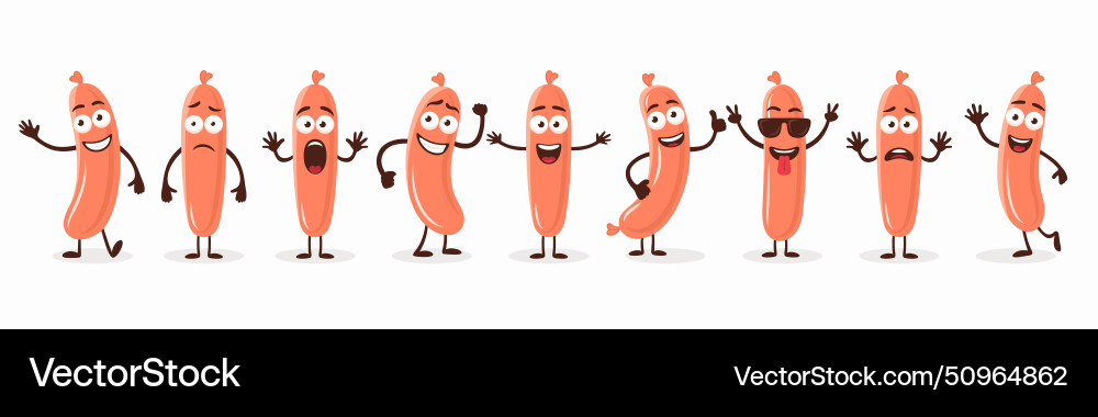 Cute and funny cartoon sausage characters Vector Image