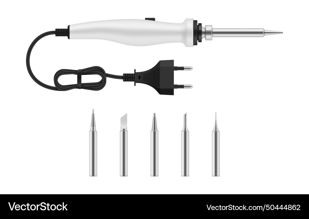 Electric soldering iron with nozzles wire plug Vector Image