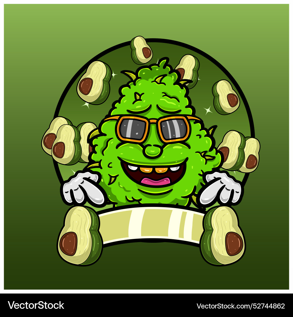 Weed bud cartoon with avocado flavor design Vector Image
