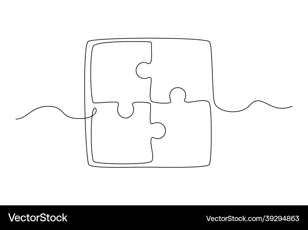 Continuous one line drawing of a joined pieces Vector Image