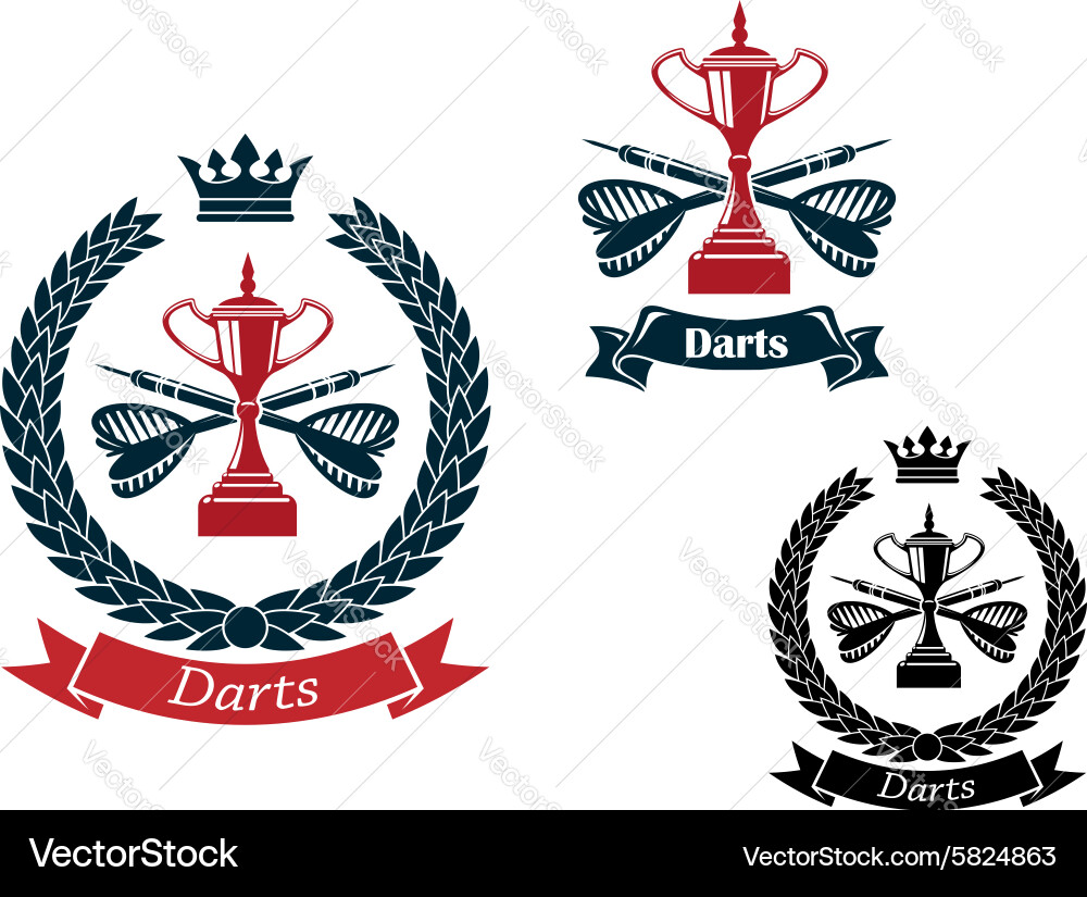 Darts emblems with arrows and trophies Royalty Free Vector