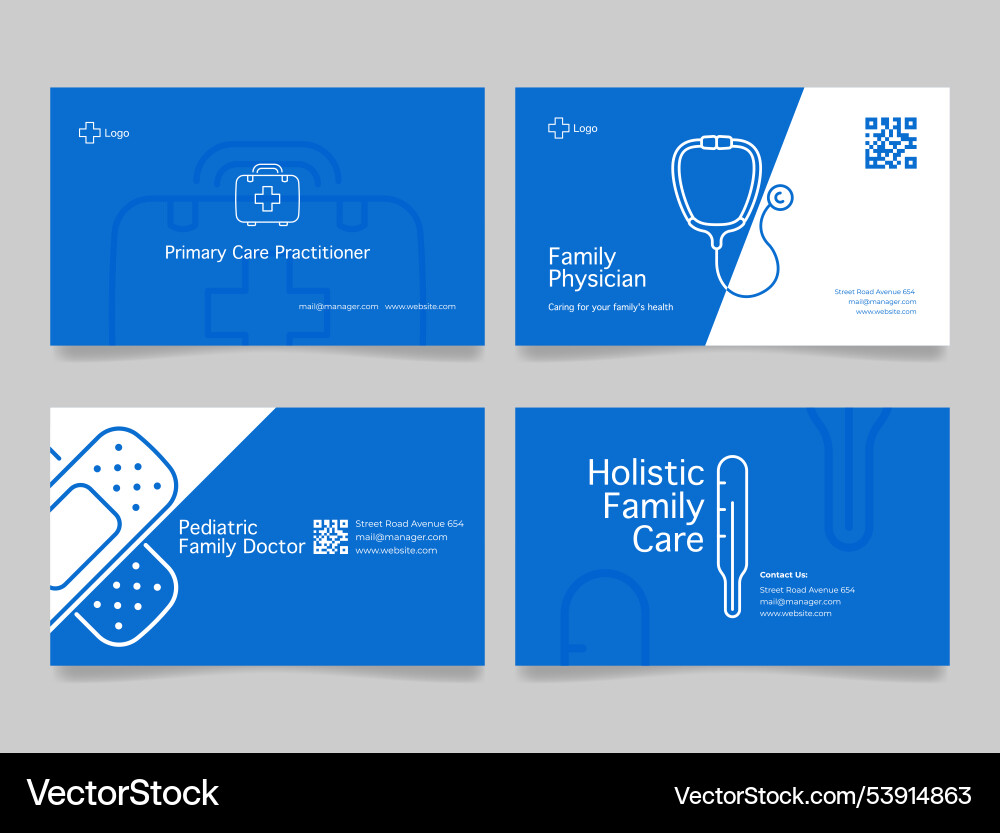 Family doctor card design featuring various Vector Image