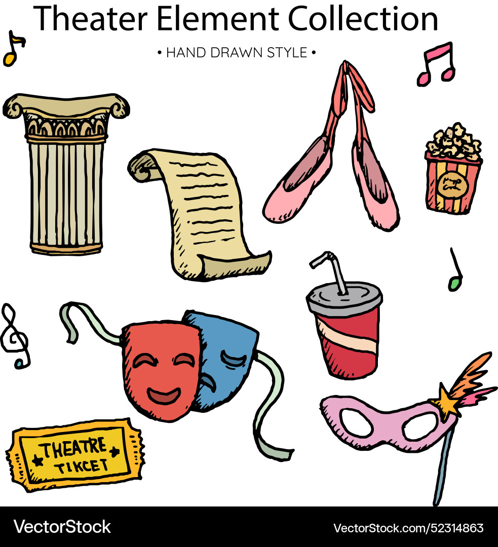 Hand-drawn collection of different theater Vector Image