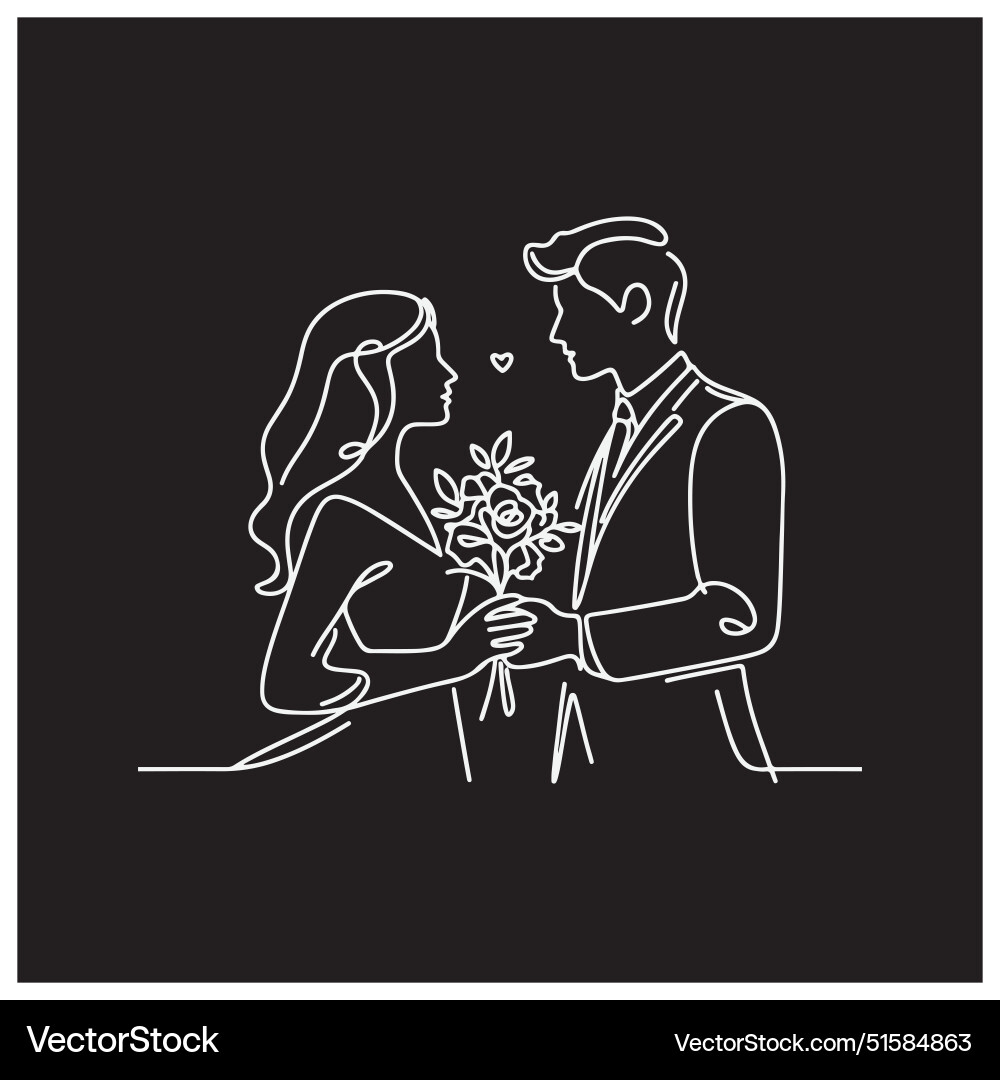 One continuous drawn line wedding from Royalty Free Vector