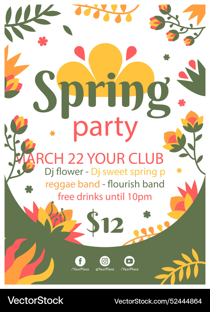 Flat spring party flyer Royalty Free Vector Image