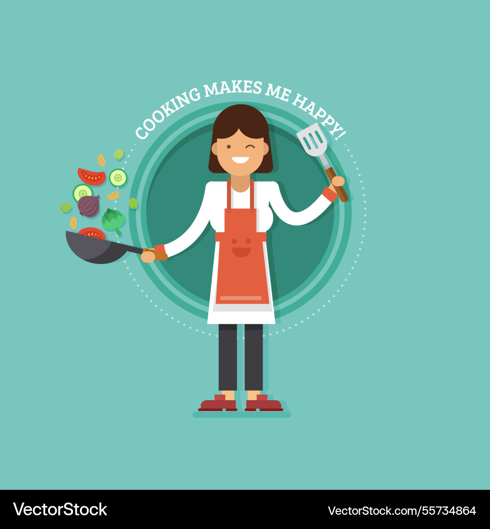 Green background of nice cook in flat design Vector Image