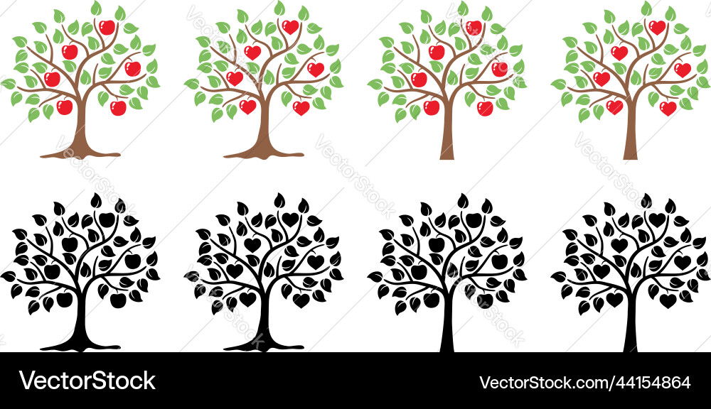 Group of stylized abstract apple trees Royalty Free Vector
