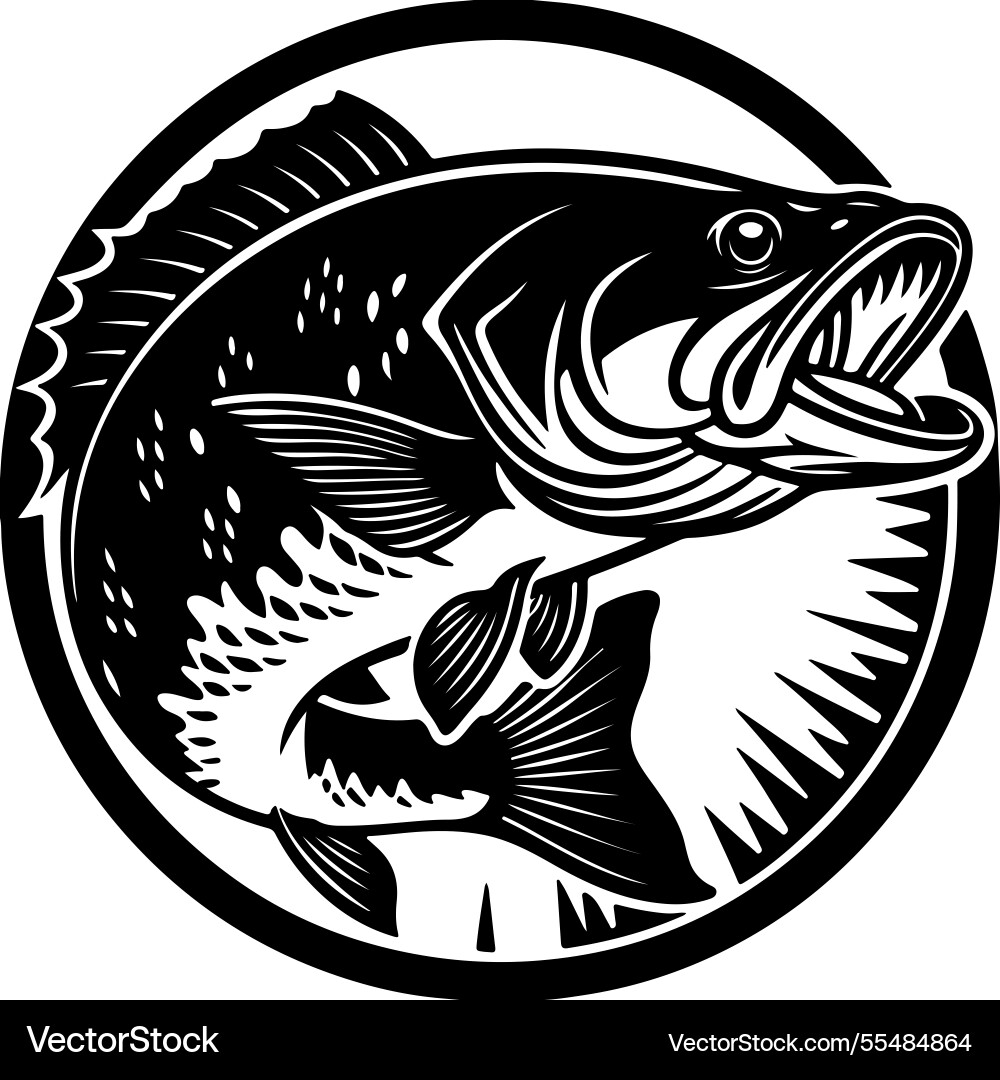 Powerful black and white fish silhouette design Vector Image