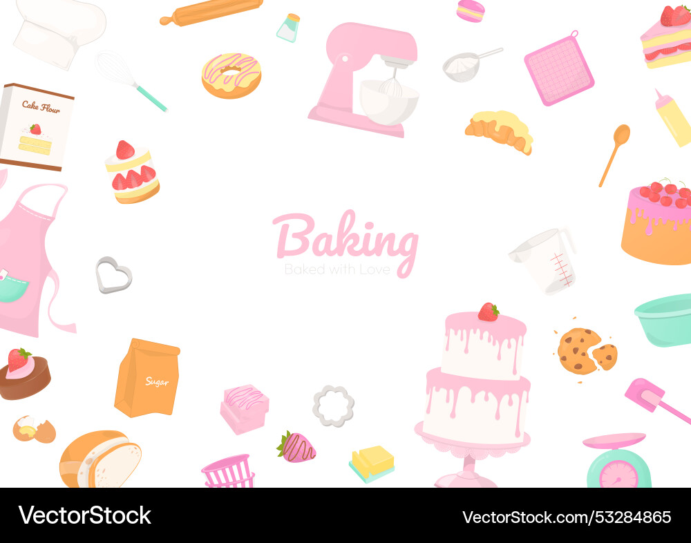 Baking utensils and pastry on white background Vector Image