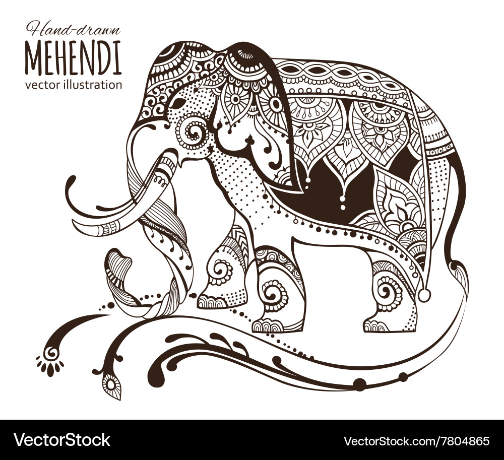 Hand Drawn Elephant Mehndi Royalty Free Vector Image