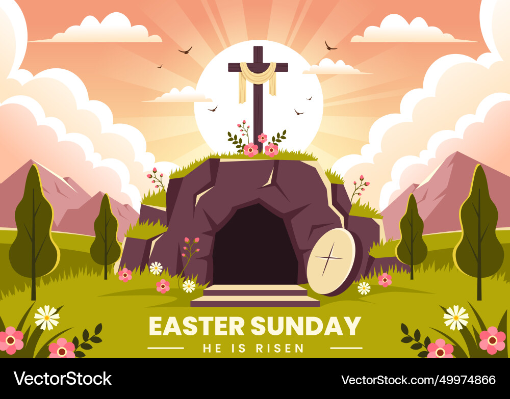 Happy easter sunday of jesus he is risen Vector Image