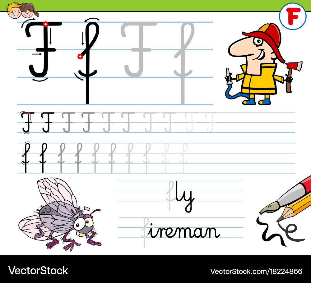 How to write letter f worksheet for kids Vector Image