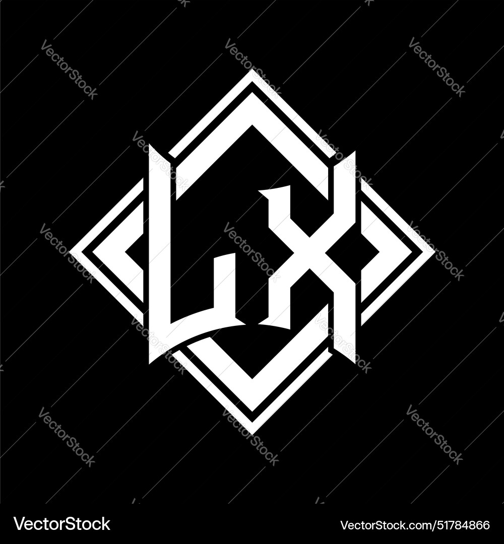 Lx letter logo abstract shield shape with square Vector Image