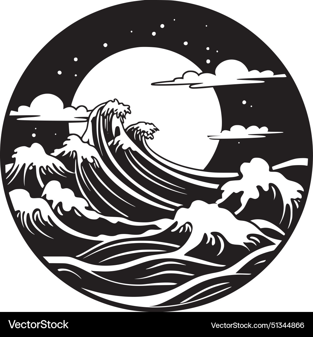 Ocean - black and white Royalty Free Vector Image