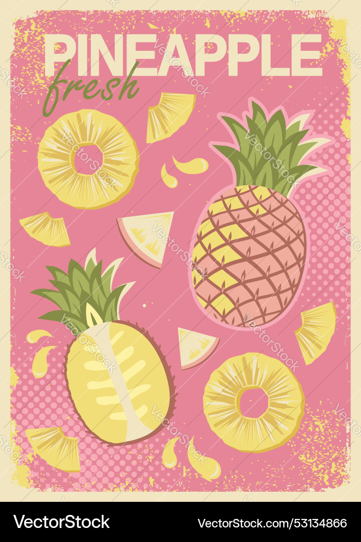 Pineapple juice vintage poster summer fresh Vector Image