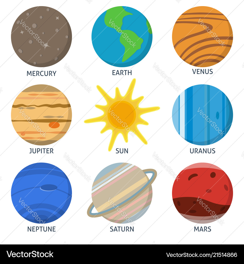 Solar system planets icon set in flat style Vector Image