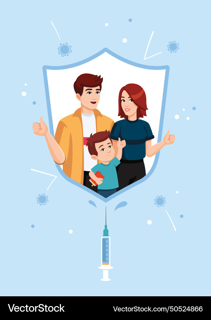 Vaccinated family is protected from Royalty Free Vector