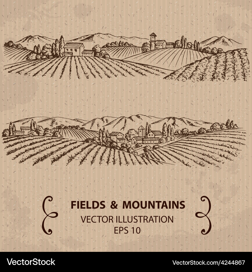 Fields and mountains Royalty Free Vector Image