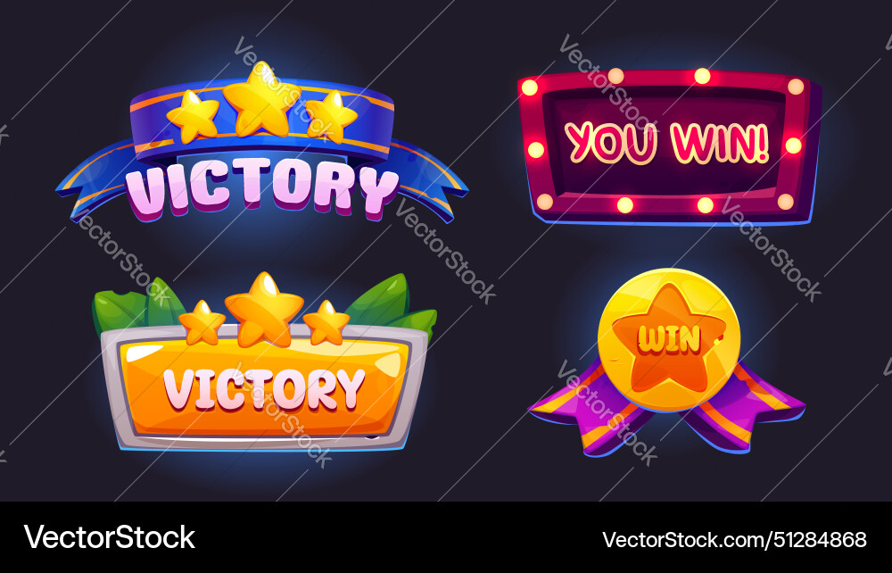 Badge for victory game ui design Royalty Free Vector Image