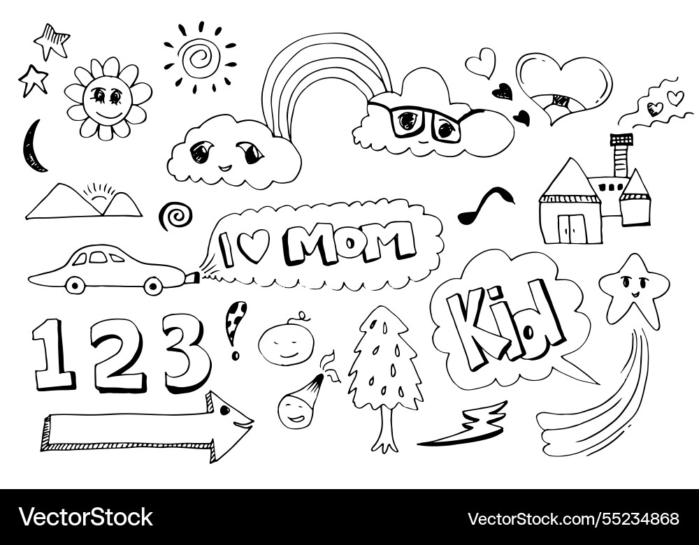 Hand-drawn kids doodle set on white background Vector Image