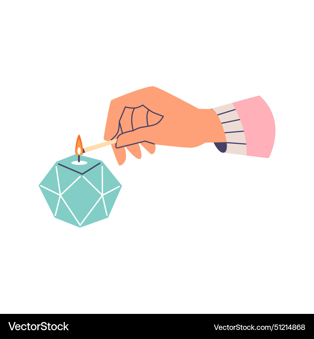 Hand lighting teal candle Royalty Free Vector Image