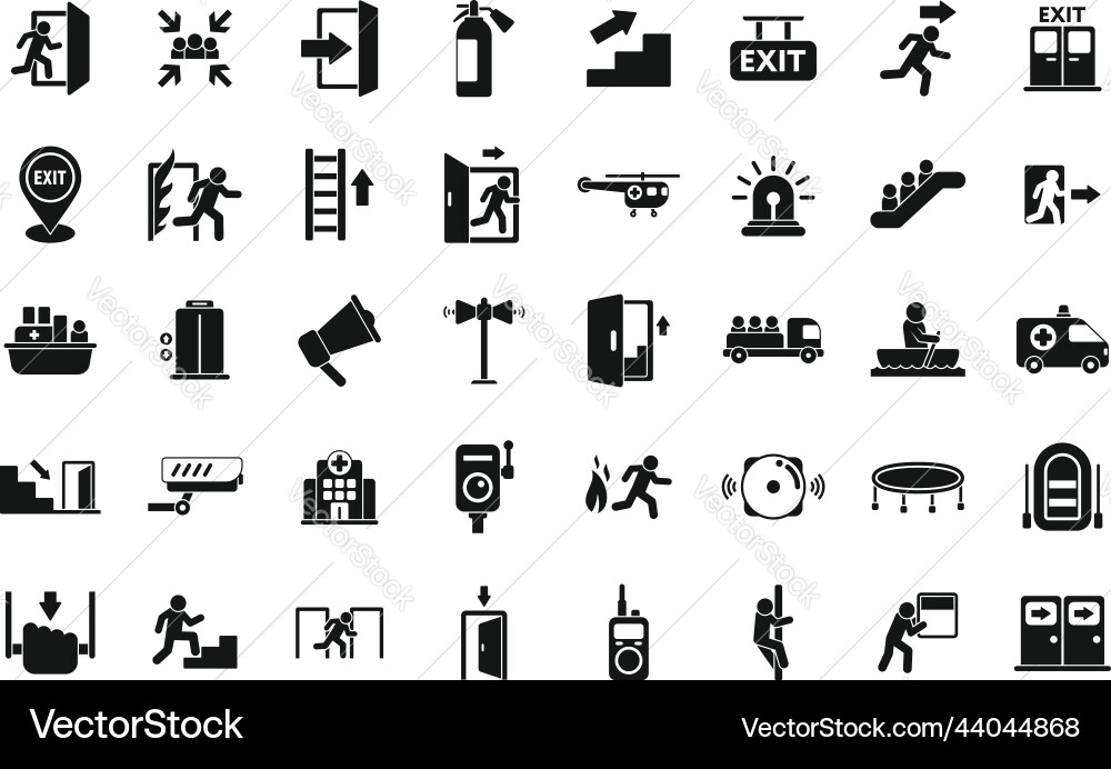 Human evacuation icons set simple emergency exit Vector Image
