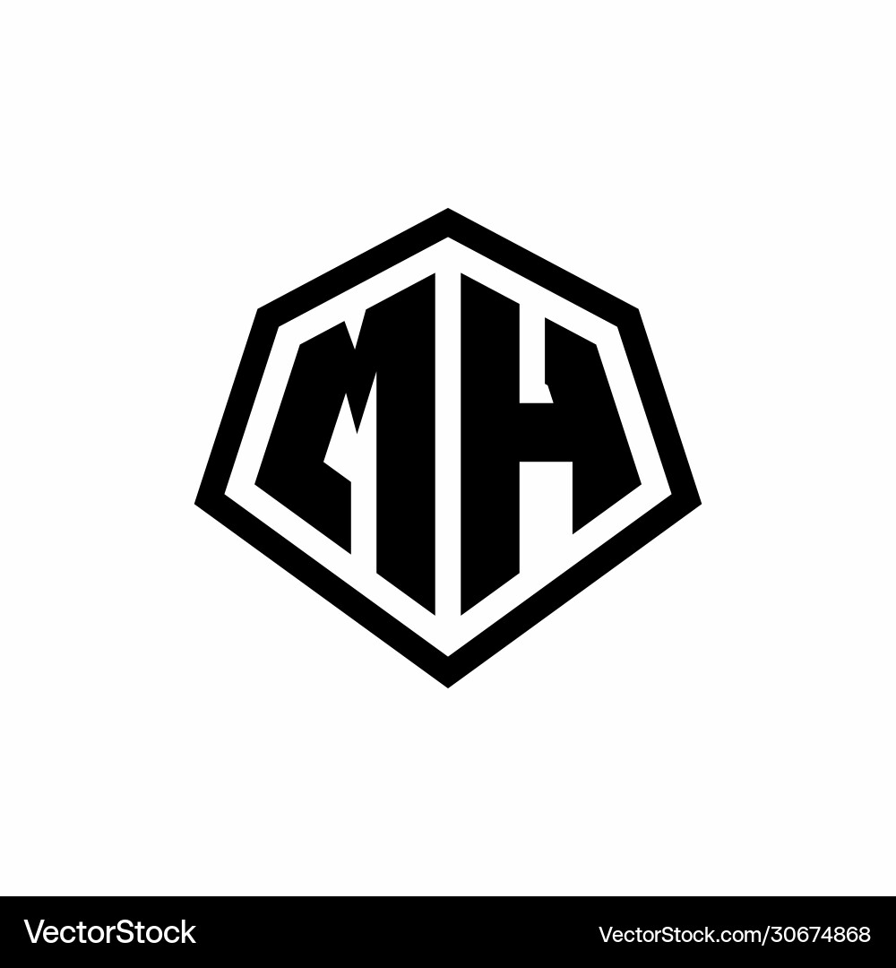MH Monogram Logo - Hexagon Shape Royalty Free Vector Image