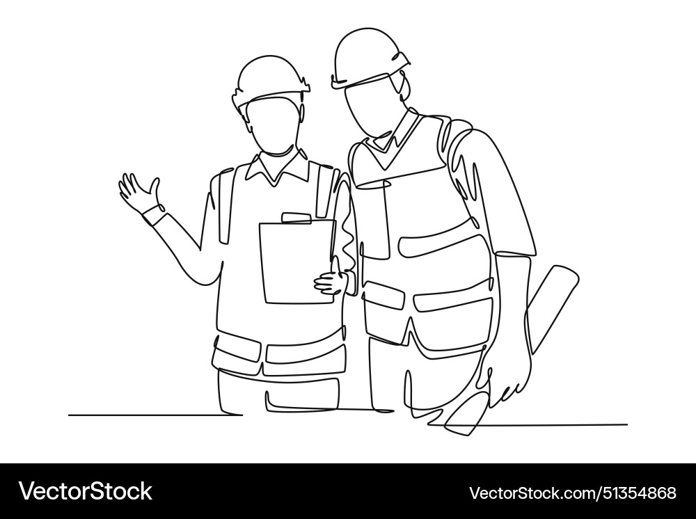 Single one line drawing young construction Vector Image