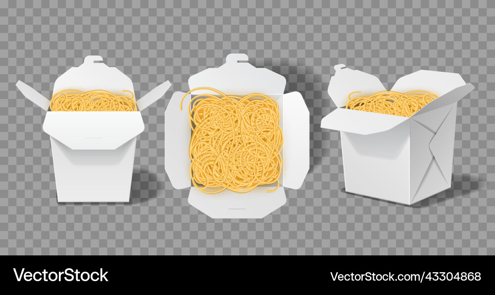 Wok box with noodles realistic cardboard pasta Vector Image