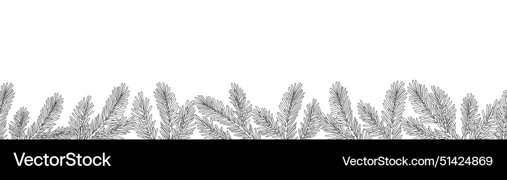 Christmas tree branches seamless border line art Vector Image
