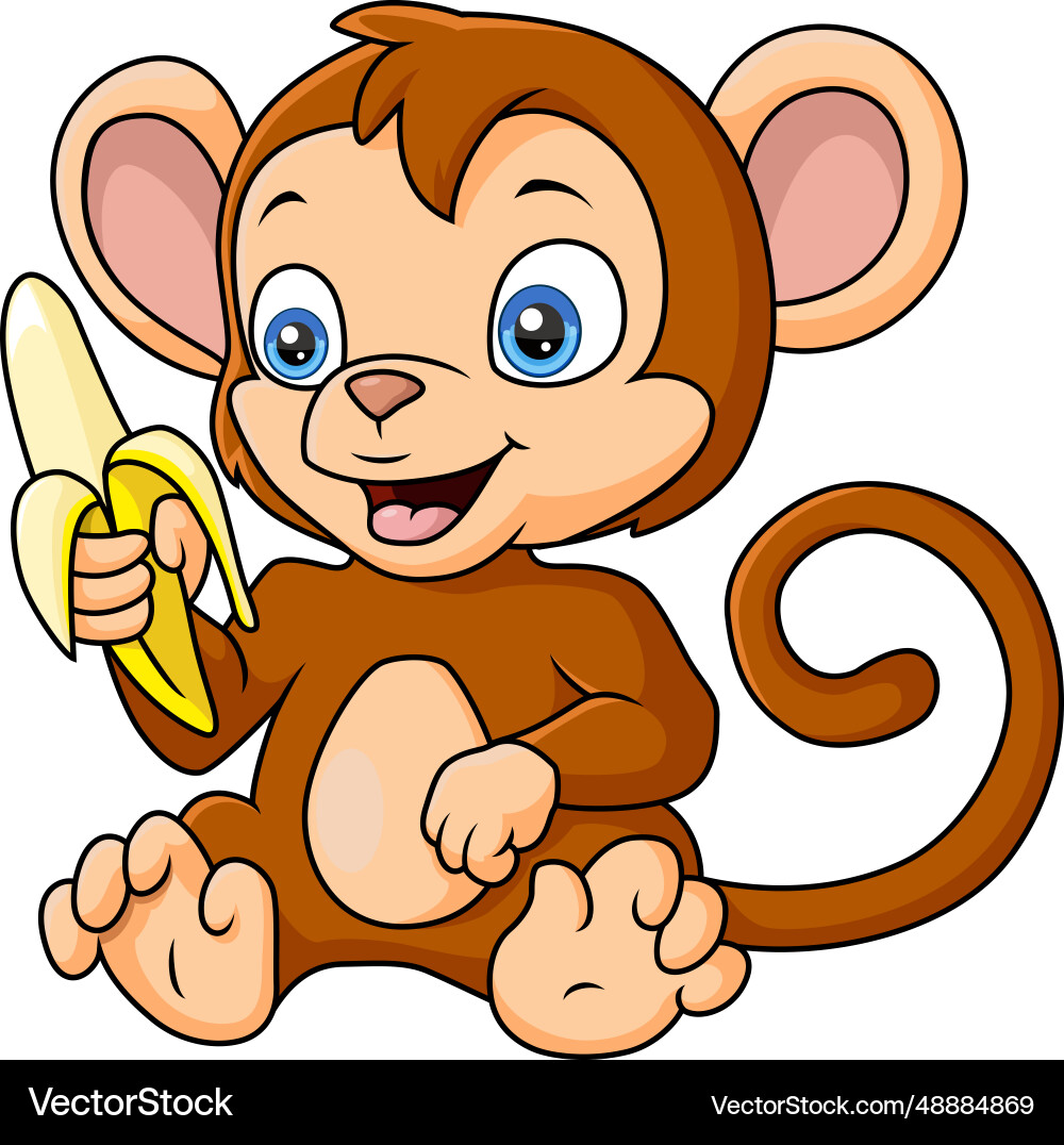 Happy Monkey Cartoon With Banana