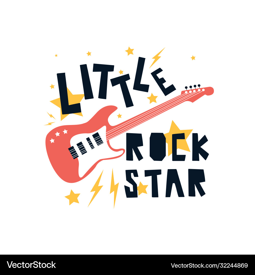 Hand drawing print design guitar and slogans Vector Image