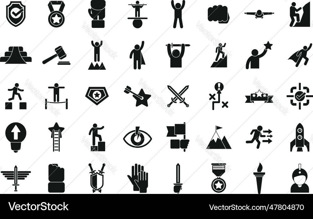 Courage icons set simple risk adventure Royalty Free Vector