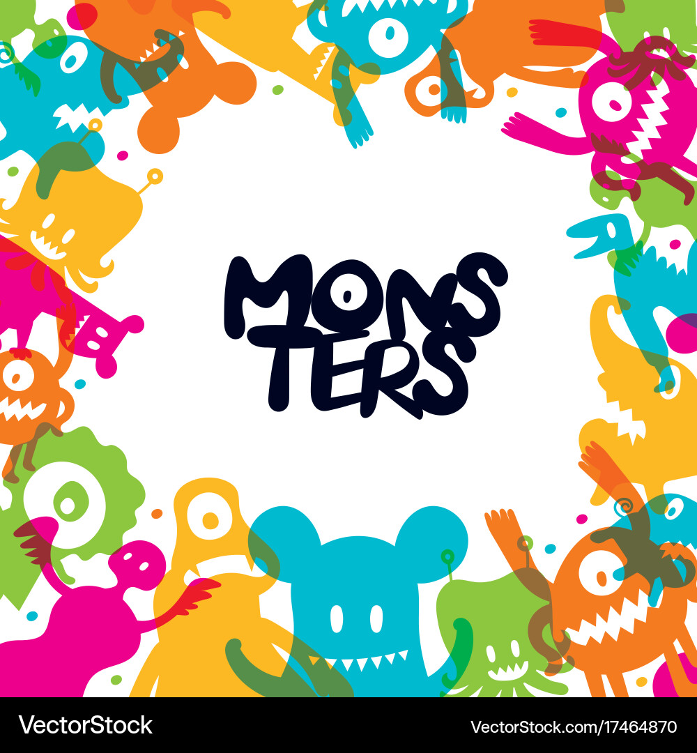 Cute monsters cartoon characters frame Royalty Free Vector