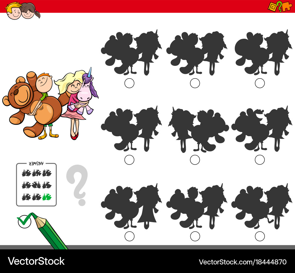 Educational shadow game with kids and toys Vector Image