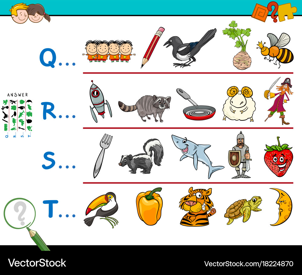 First letter educational game for kids Royalty Free Vector