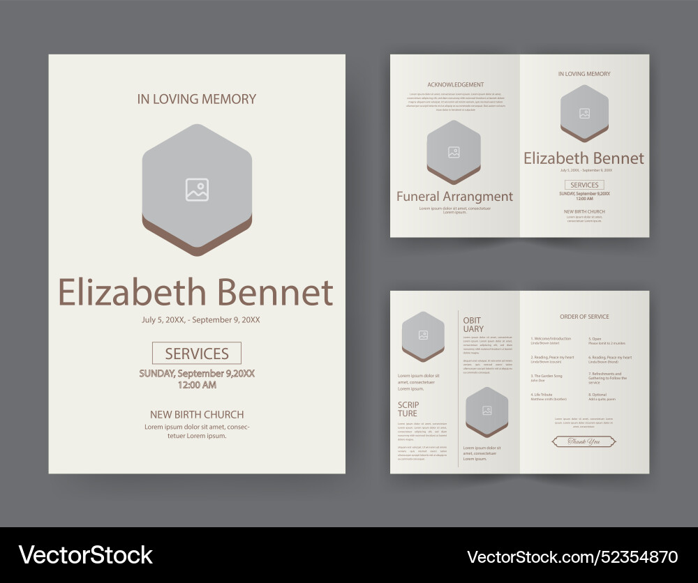 Funeral template for memorial program Royalty Free Vector
