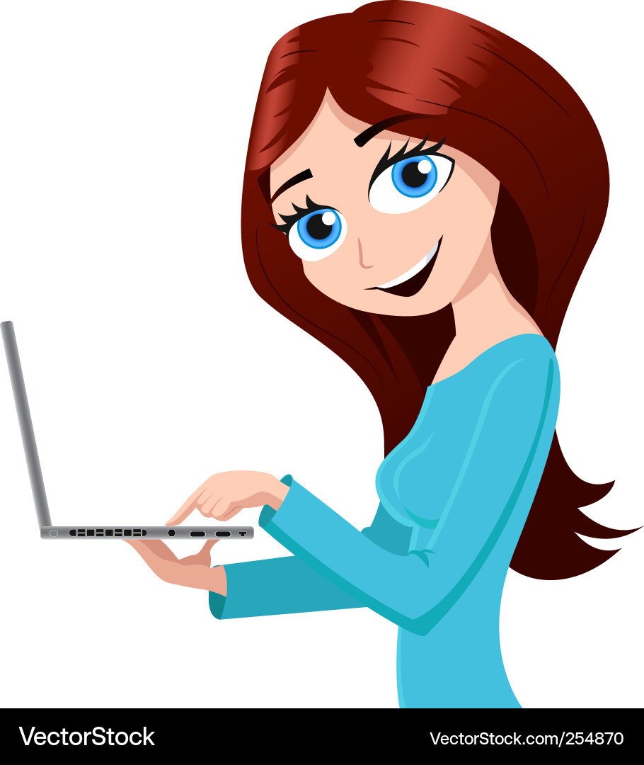 Girl and laptop Royalty Free Vector Image - VectorStock